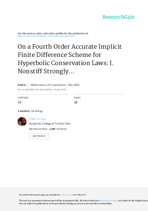 Pdf On A Fourth Order Accurate Implicit Finite Difference Scheme For Hyperbolic Conservation