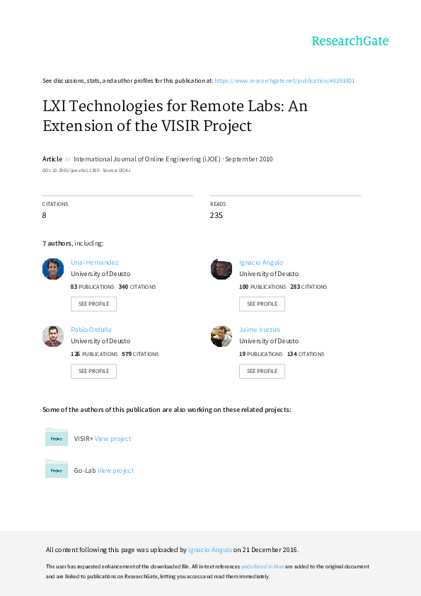 (PDF) LXI Technologies for Remote Labs: An Extension of the VISIR Project