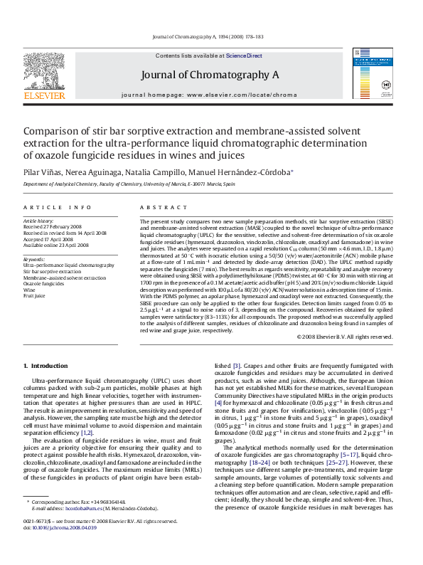 (PDF) Comparison of stir bar sorptive extraction and membrane-assisted ...