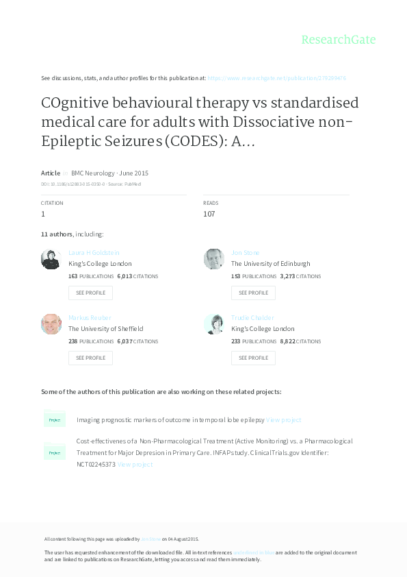 (PDF) COgnitive behavioural therapy vs standardised medical care for ...