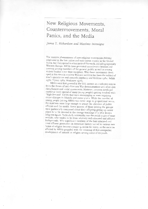 (PDF) New Religious Movements, Countermovements, Moral Panics, and the ...