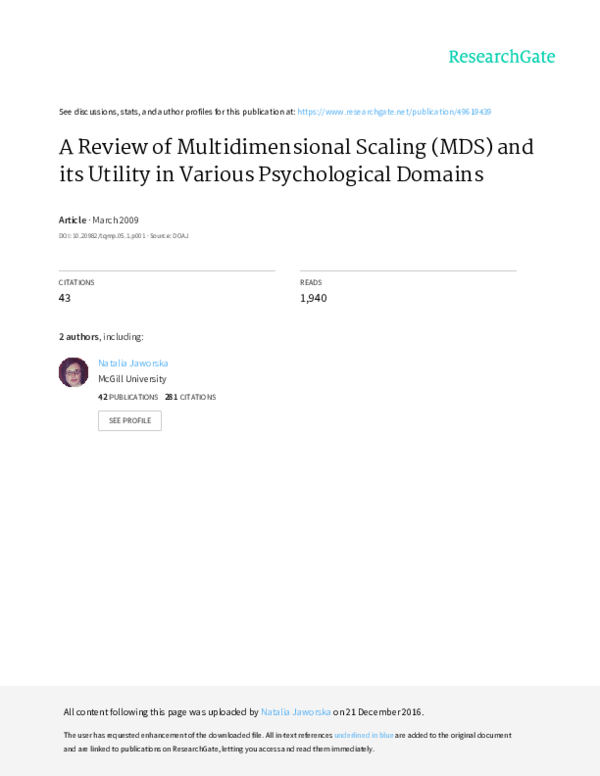 (PDF) A Review of Multidimensional Scaling (MDS) and its Utility in Various Psychological Domains