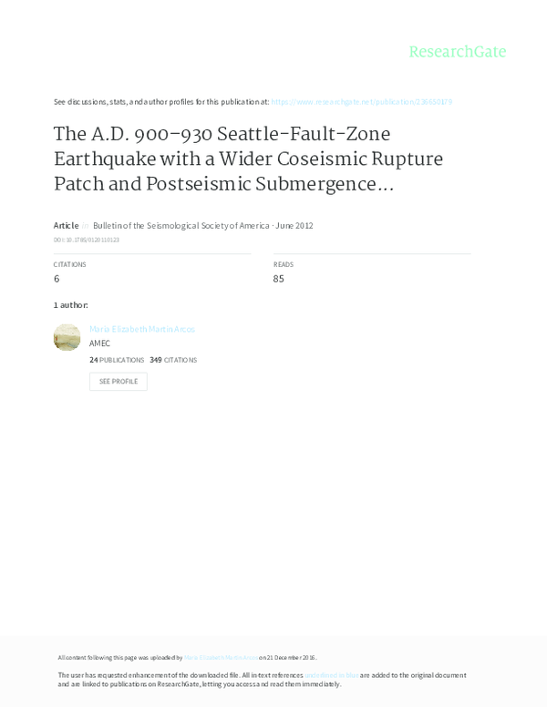 (PDF) The A.D. 900-930 Seattle-Fault-Zone Earthquake with a Wider ...