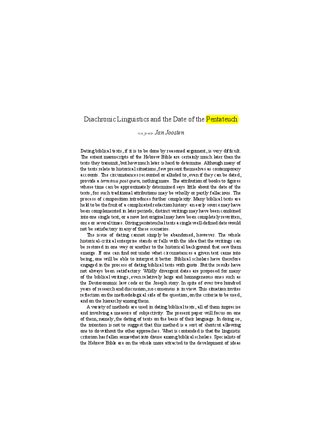 Pdf Diachronic Linguistics And The Date Of The Pentateuch