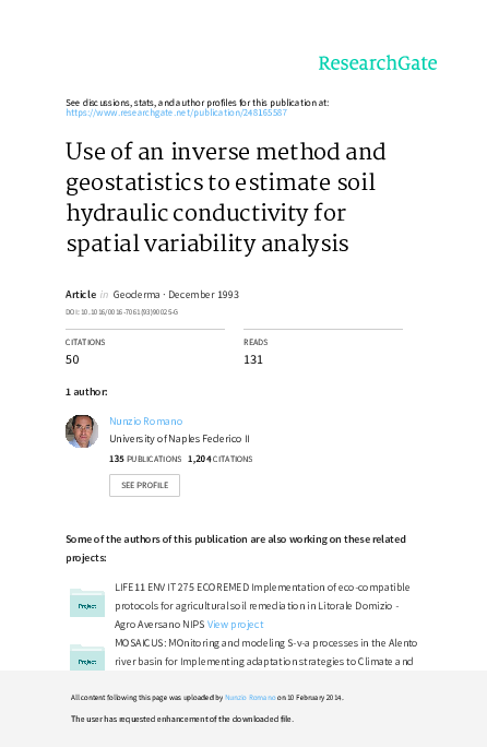 (PDF) Use of an inverse method and geostatistics to estimate soil hydraulic conductivity for ...