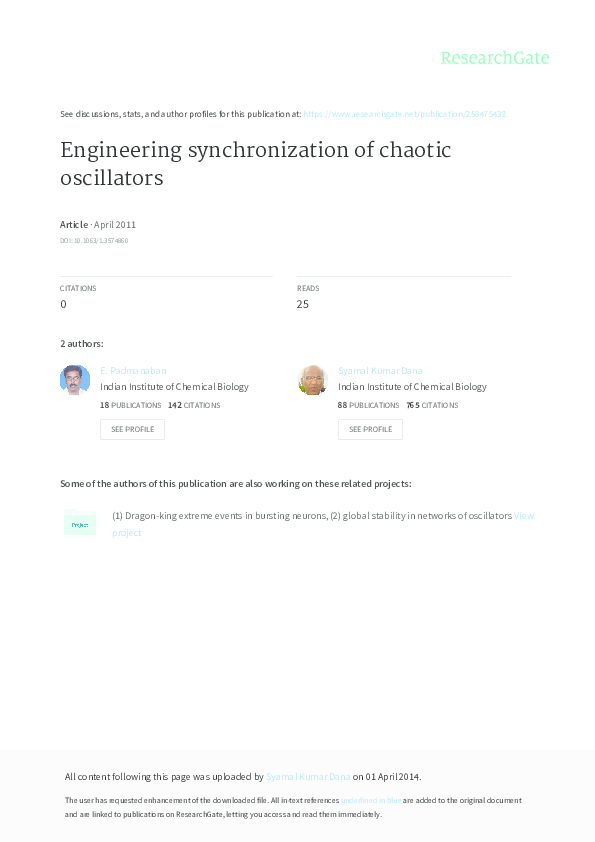 Pdf Engineering Synchronization Of Chaotic Oscillators Using