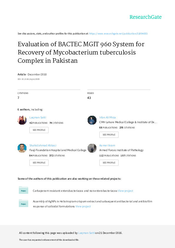 (PDF) Evaluation of the BACTEC™ MGIT™ 960 system for the recovery of ...