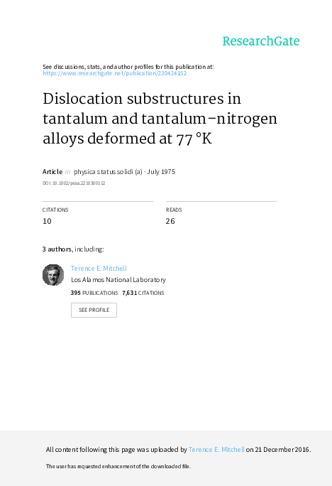 (PDF) Dislocation substructures in tantalum and tantalum–nitrogen alloys deformed at 77 °K