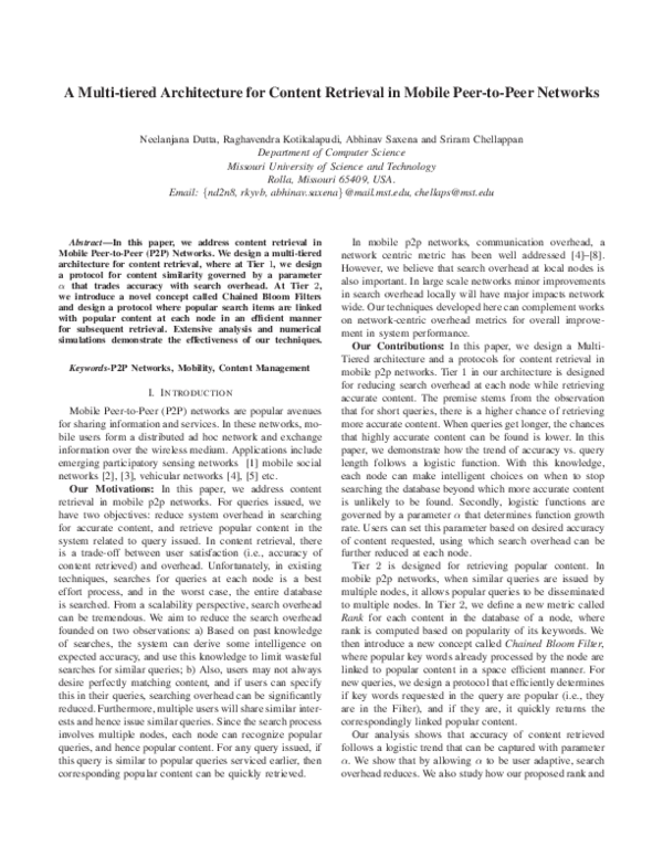 (PDF) A Multi-tiered Architecture for Content Retrieval in Mobile Peer-to-Peer Networks