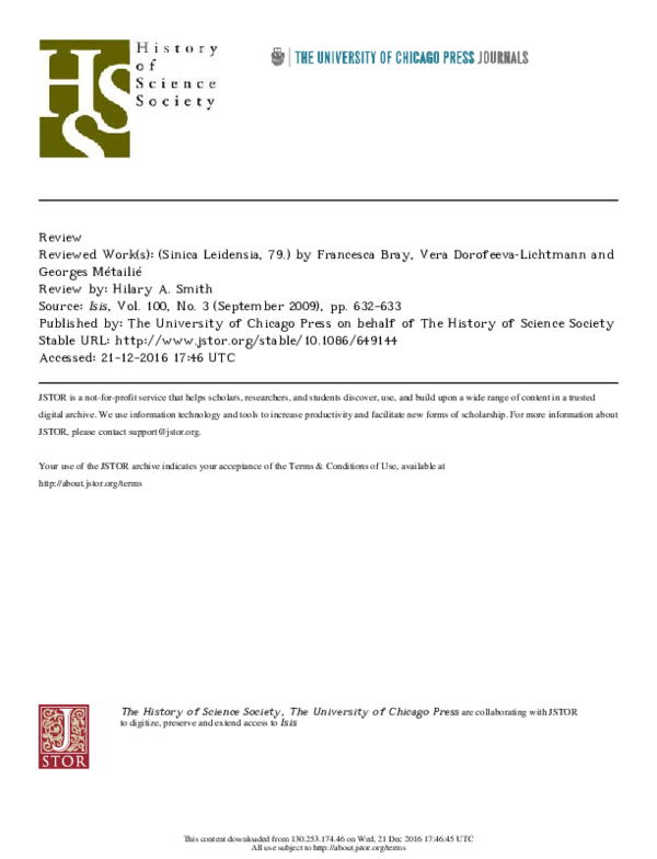 (PDF) Review of Francesca Bray, Vera Dorofeeva-Lichtmann, and Georges ...