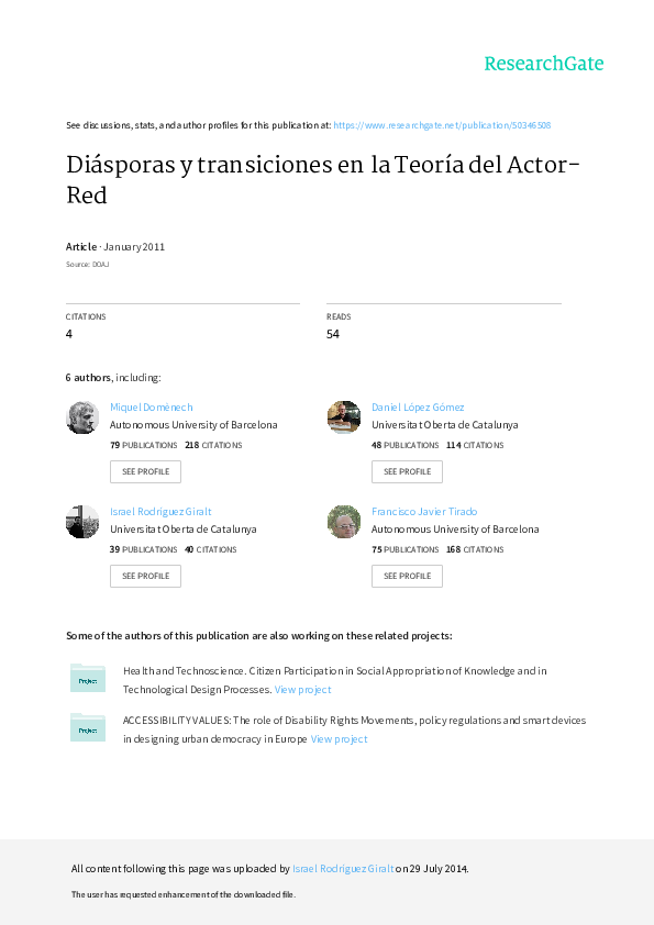 (PDF) Diásporas y transiciones en la Teoría del Actor-Red Diasporas and ...