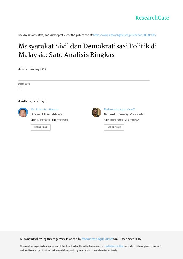 (PDF) Masyarakat Sivil dan Demokratisasi Politik di Malaysia: Satu ...