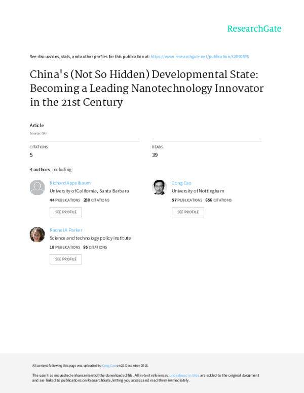 (PDF) China's (Not So Hidden) Developmental State: Becoming a Leading ...