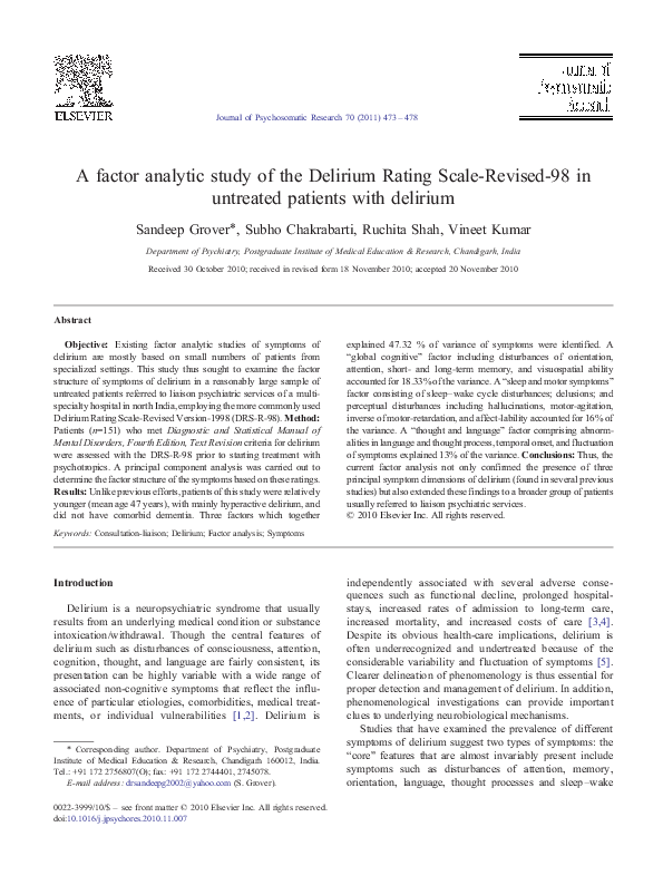 (PDF) A factor analytic study of the Delirium Rating Scale-Revised-98 ...