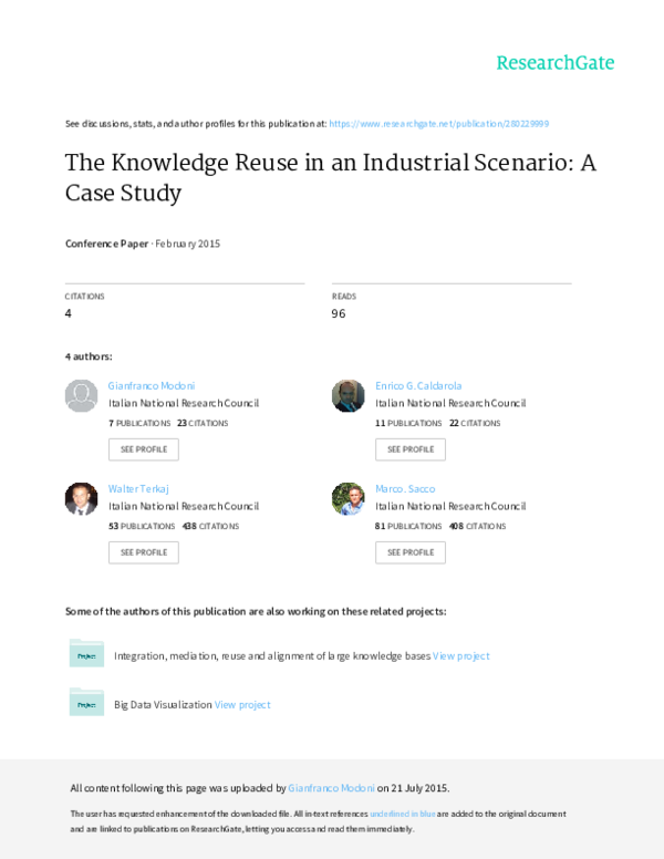 (PDF) The Knowledge Reuse in an Industrial Scenario: A Case Study | Enrico Caldarola - Academia.edu