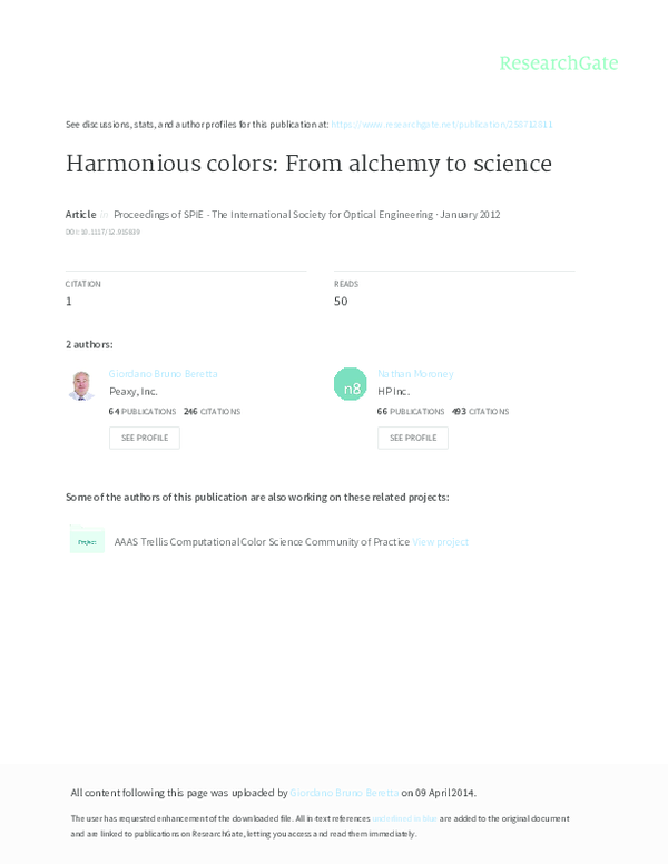 (PDF) Harmonious colors: from alchemy to science