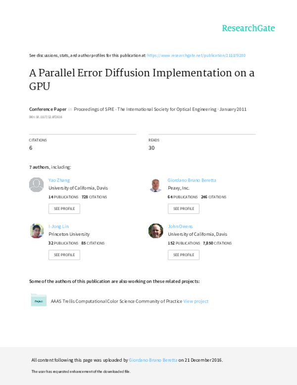 (PDF) A parallel error diffusion implementation on a GPU