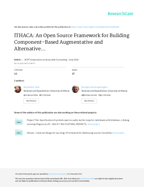 Pdf Ithaca An Open Source Framework For Building Component Based
