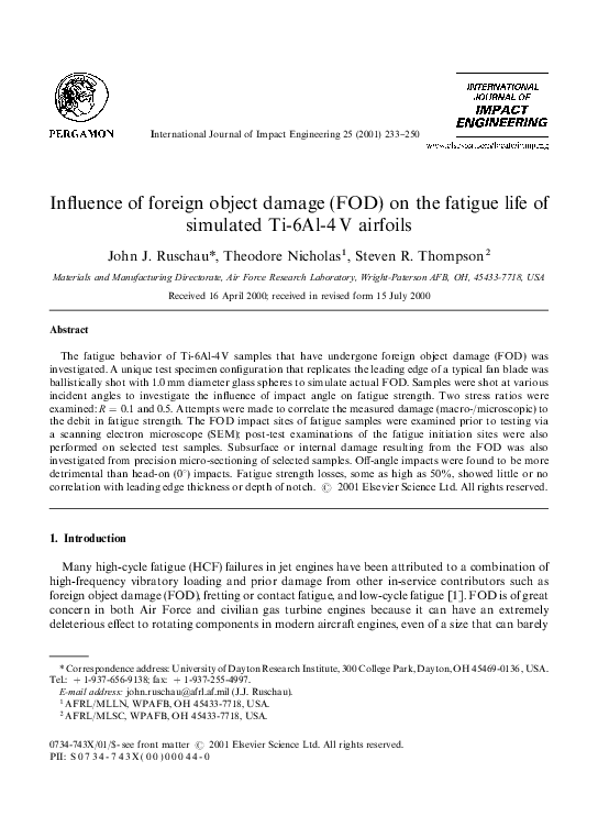 (PDF) Influence of foreign object damage (FOD) on the fatigue life of ...