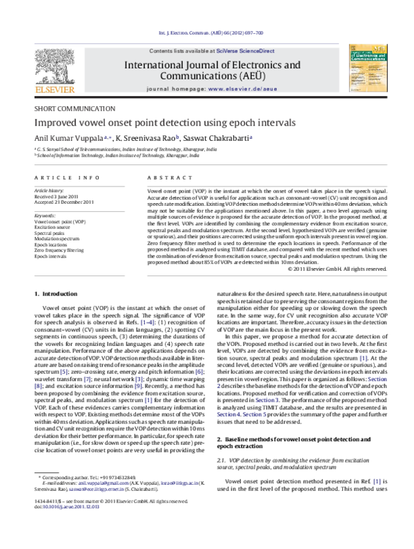 (PDF) Improved vowel onset point detection using epoch intervals