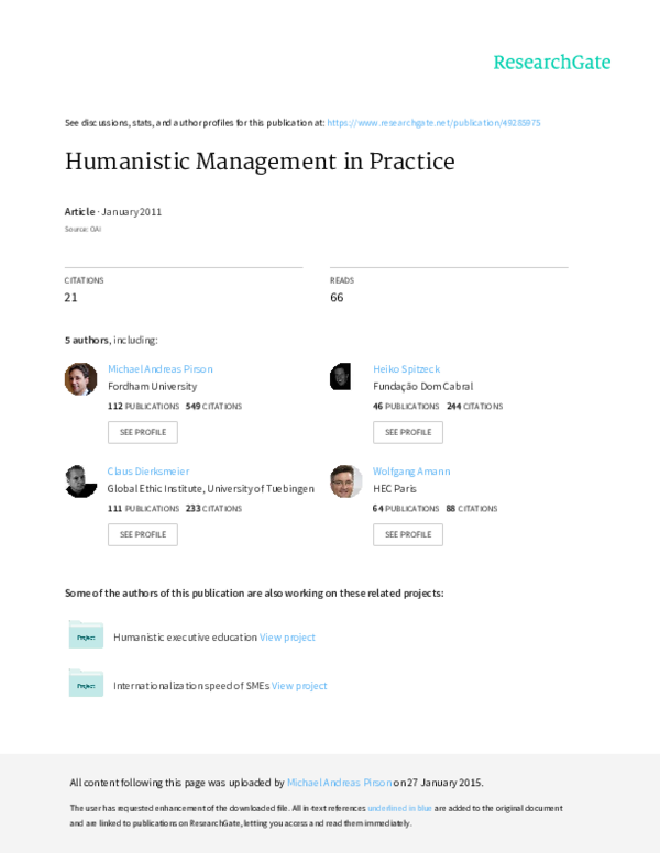 (PDF) The Humanistic Management Network. | Michael Pirson, Ernst von ...