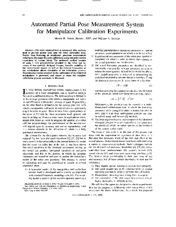 (PDF) Automated Partial Pose Measurement System for Manipulator Calibration Experiments ...