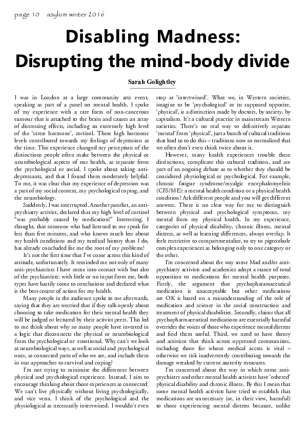 (PDF) Disabling Madness: Disrupting the Mind-Body Divide