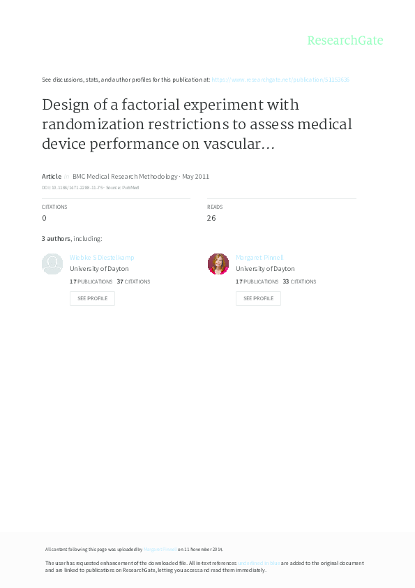 (PDF) Design of a factorial experiment with randomization restrictions to assess medical device ...