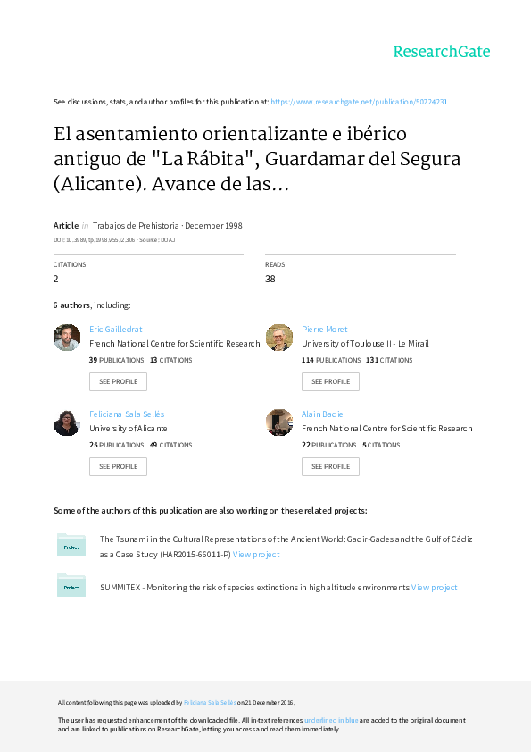 (PDF) El asentamiento orientalizante e ibérico antiguo de "La rabita", Guardamar del segura ...