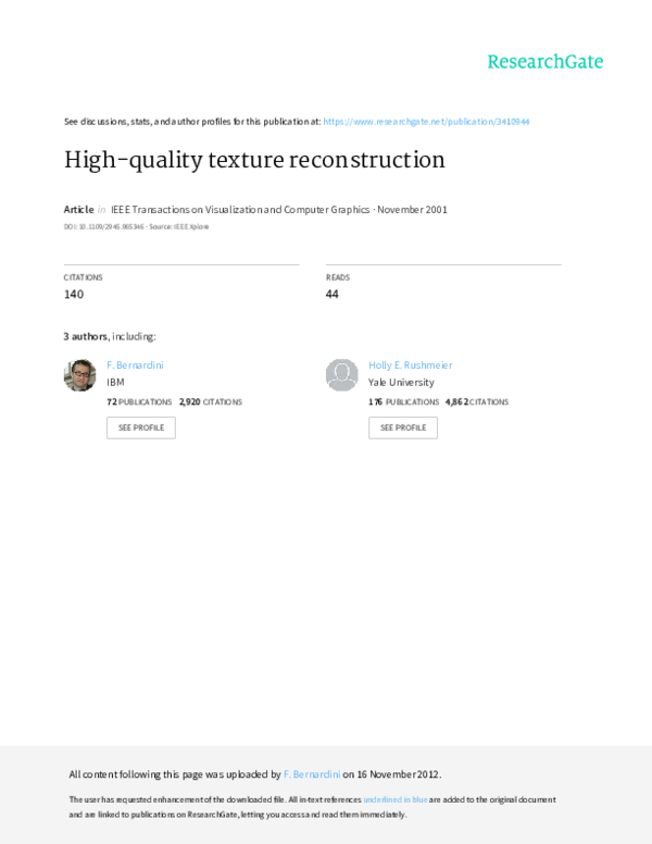 (PDF) High-quality texture reconstruction from multiple scans