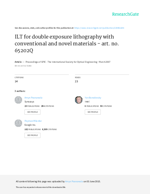 (PDF) ILT for double exposure lithography with conventional and novel ...