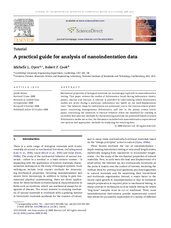 (PDF) A practical guide for analysis of nanoindentation data