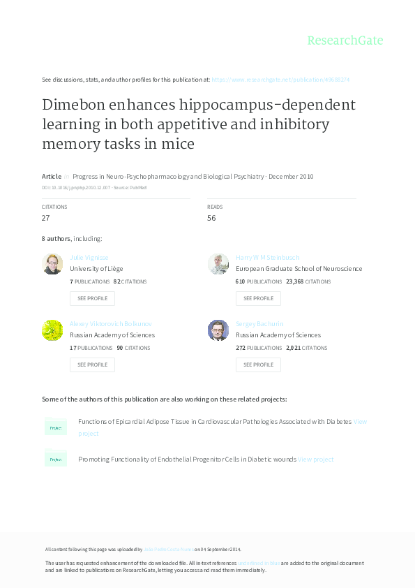 (PDF) Dimebon enhances hippocampus-dependent learning in both ...