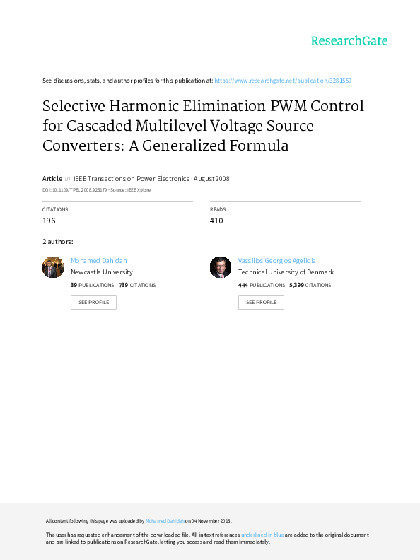 (PDF) Selective harmonic elimination PWM control for cascaded multilevel voltage source ...