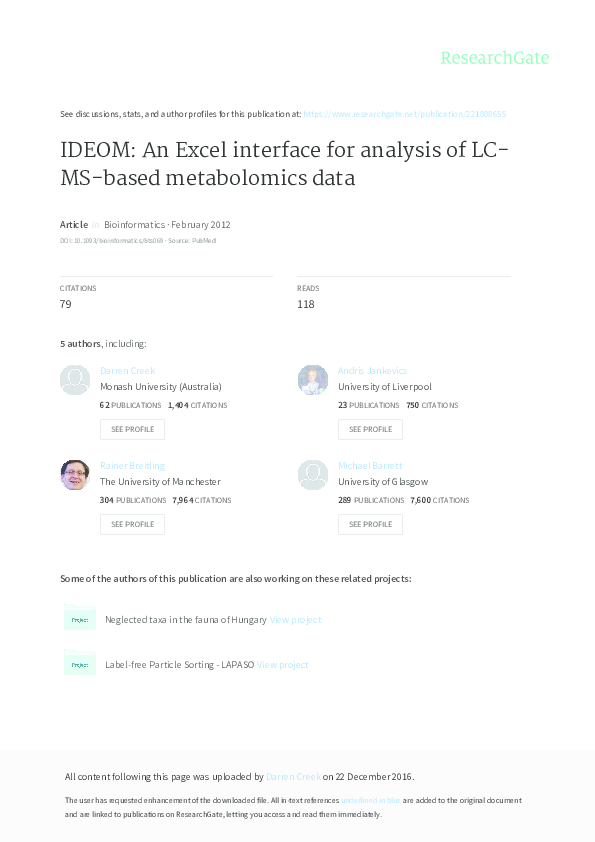 (PDF) IDEOM: An Excel interface for analysis of LC-MS based ...