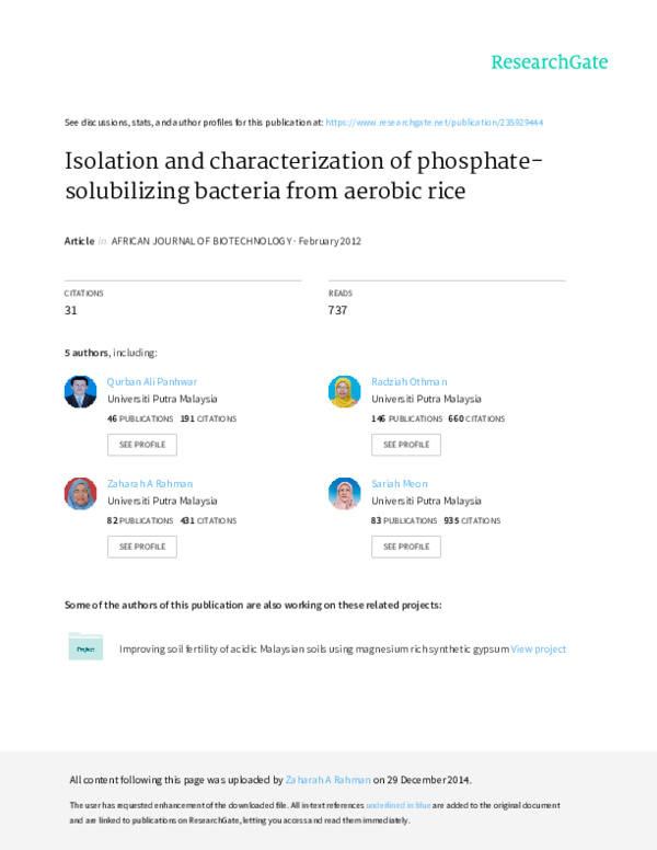 (PDF) Isolation and characterization of phosphate-solubilizing bacteria from seagrass ...