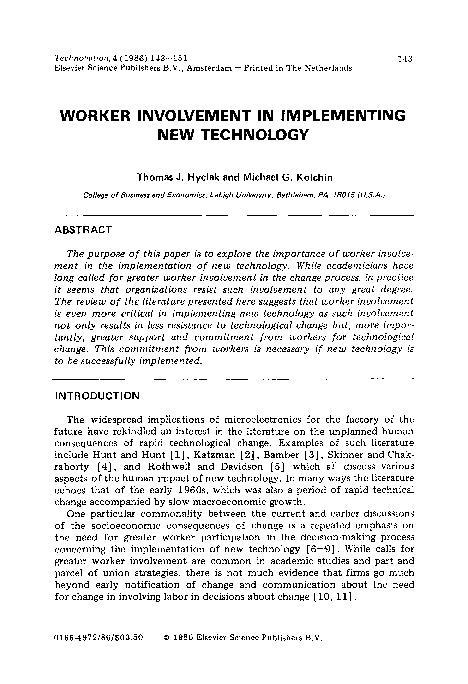 (PDF) Worker involvement in implementing new technology