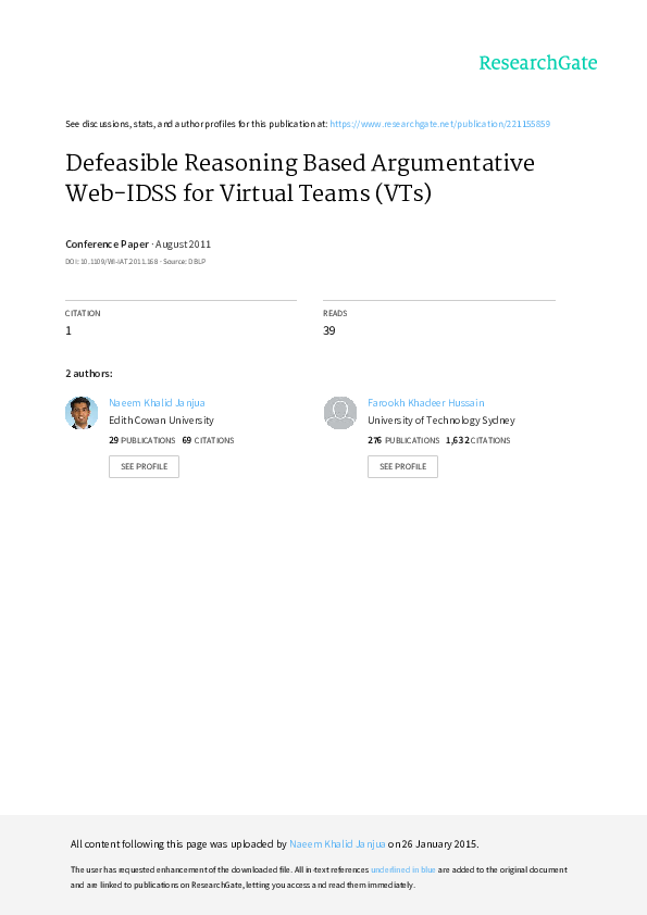 (PDF) Defeasible Reasoning Based Argumentative Web-IDSS for Virtual Teams (VTs)