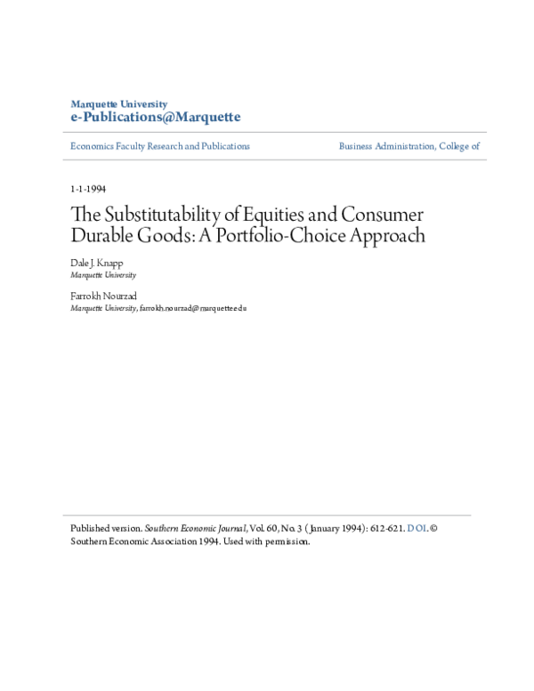 (PDF) The Substitutability of Equities and Consumer Durable Goods: A Portfolio-Choice Approach