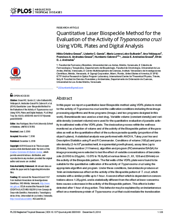 (PDF) Quantitative Laser Biospeckle Method for the Evaluation of the Activity of Trypanosoma ...