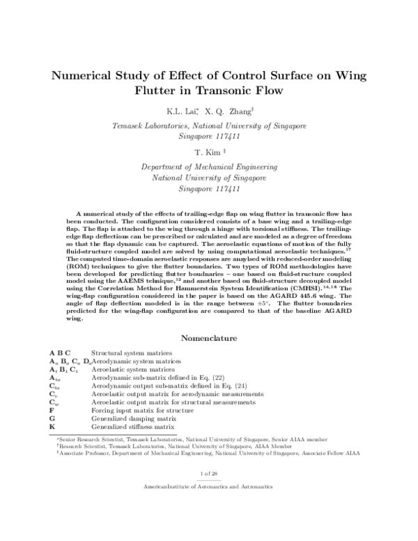 (PDF) Numerical Study of Effect of Control Surface on Wing Flutter in ...