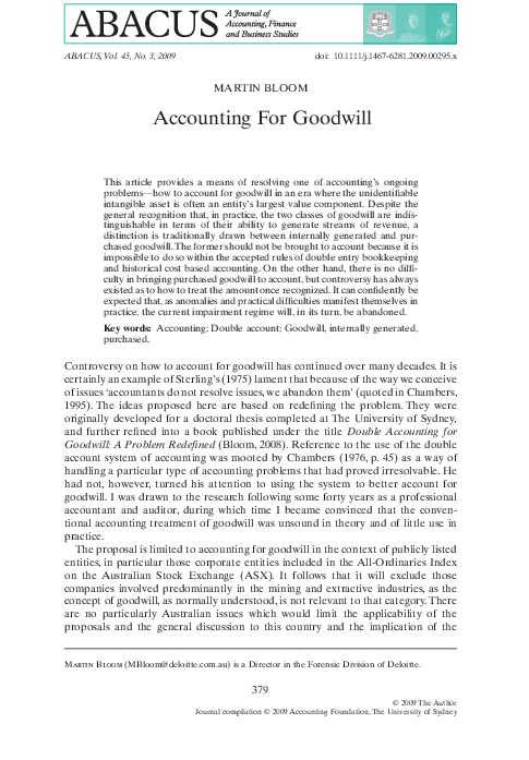 (PDF) Accounting for goodwill