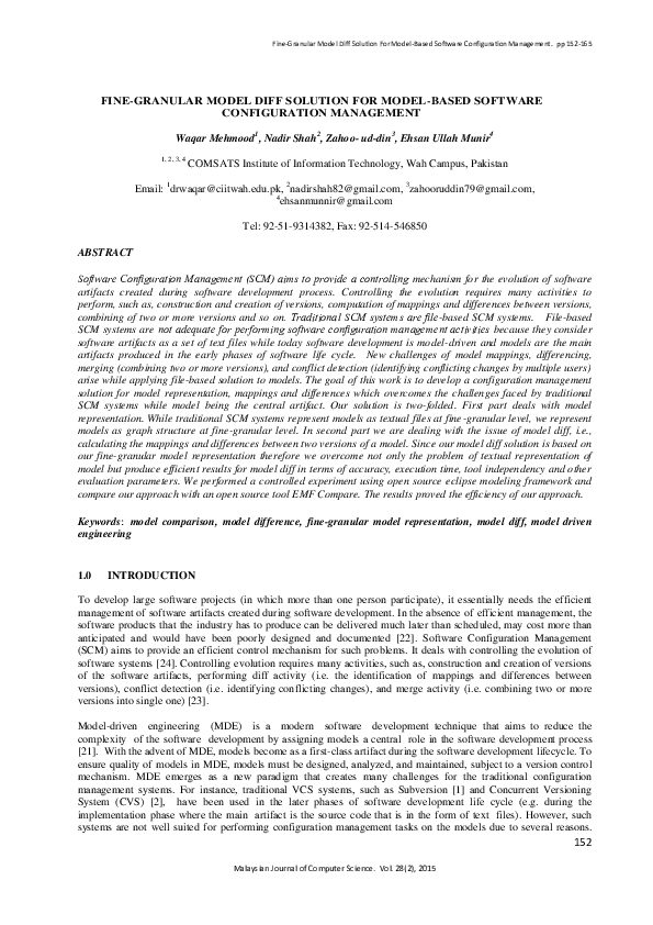 (PDF) FINE-GRANULAR MODEL DIFF SOLUTION FOR MODEL-BASED SOFTWARE CONFIGURATION MANAGEMENT