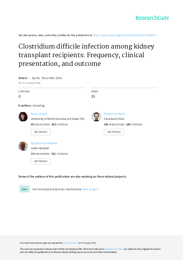 (PDF) Clostridium difficile infection among kidney transplant ...