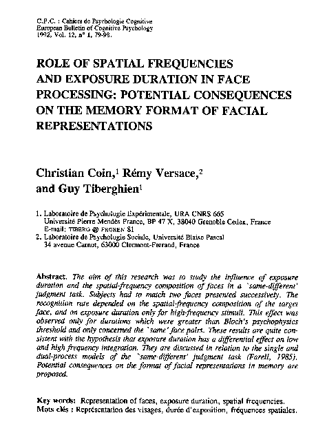 (PDF) Role of spatial frequencies and exposure duration in face processing: Potential ...