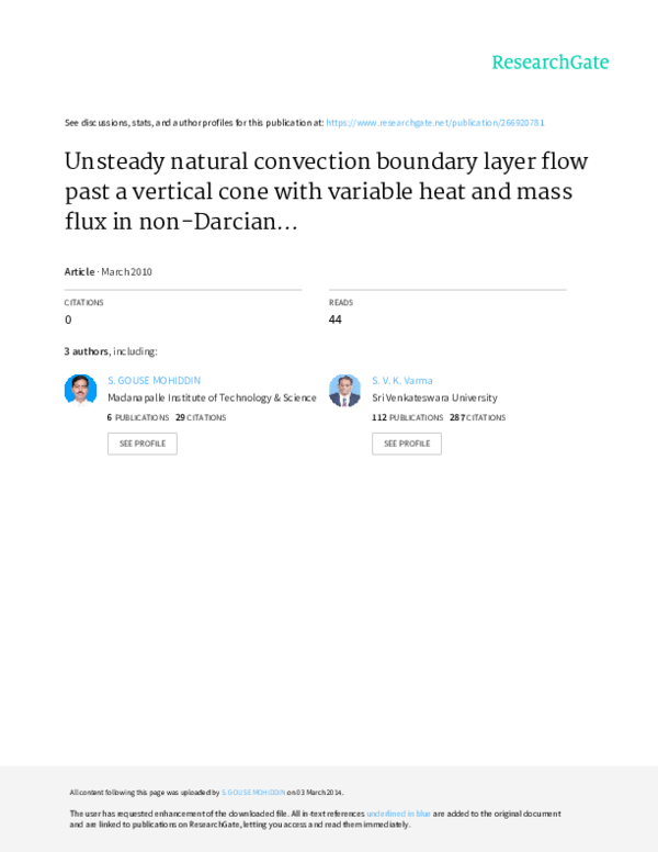 Pdf Unsteady Natural Convection Boundary Layer Flow Past A Vertical Cone With Variable Heat