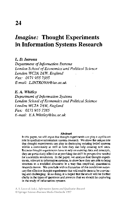 (PDF) Imagine: thought experiments in information systems research