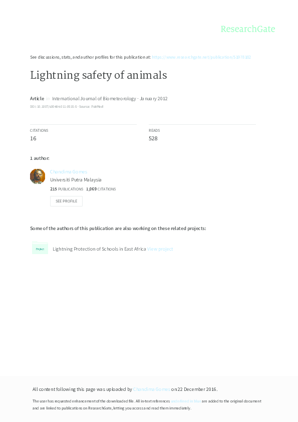(PDF) Lightning safety of animals