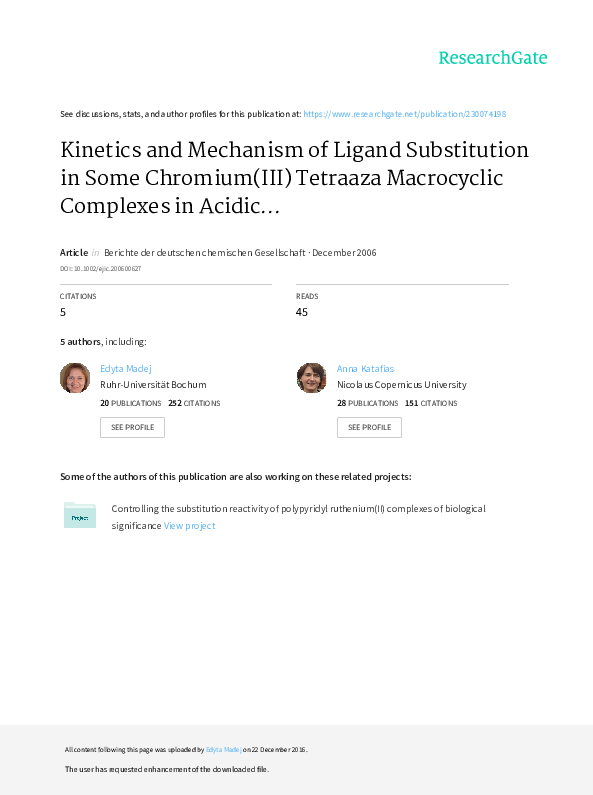(PDF) The Kinetics and Mechanism of Ligand Substitution Reaction of ...