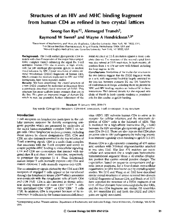 (PDF) Structures of an HIV and MHC binding fragment from human CD4 as ...